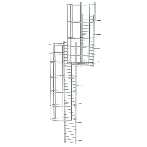 Mehrzügige Steigleiter mit Rückenschutz (Bau) Aluminium eloxiert 13,80m ...